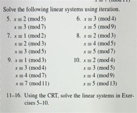 solve the following linear systems using