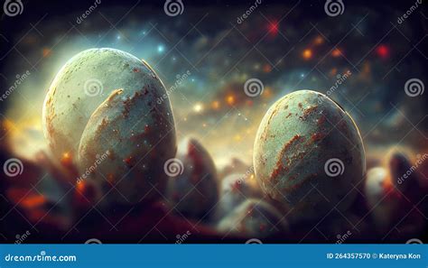 Alien Eggs In A Cave In Retro Scifi Style Royalty Free Stock Image