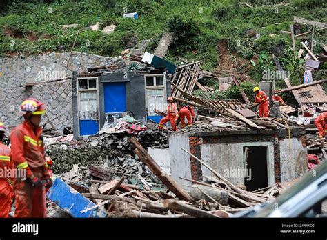 Rescuers Conduct Rescue Operation In Landslide Area Caused By Typhoon Lekima The Ninth Typhoon