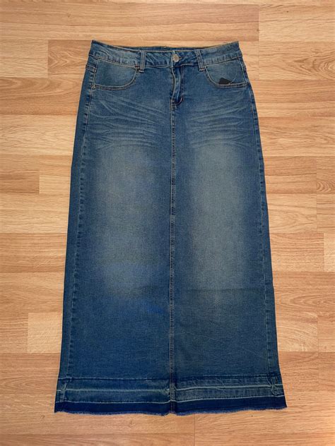 Ladies Long Denim Skirt Etsy
