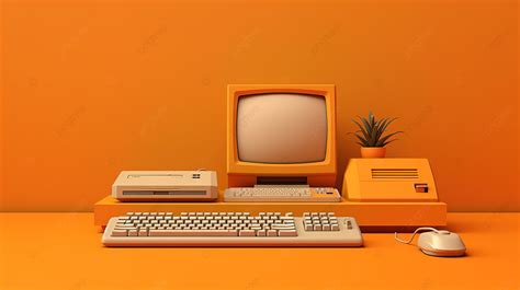 Vibrant 3d Render Of Retro Personal Computer With System Unit Monitor