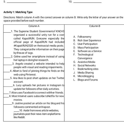5 10 Activity 1 Matching Type Directions StudyX