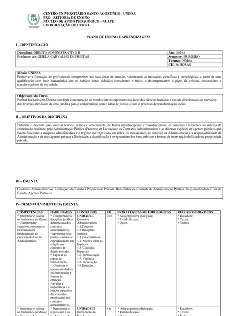 Plano De Ensino Direito Administrativoii 2024 Pdf