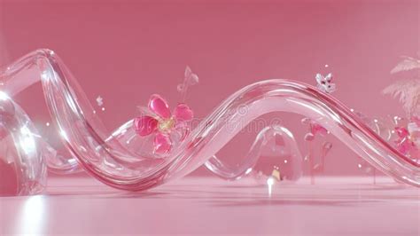 Generative Ai Abstract Pink Flowing Liquid With Delicate Flowers And