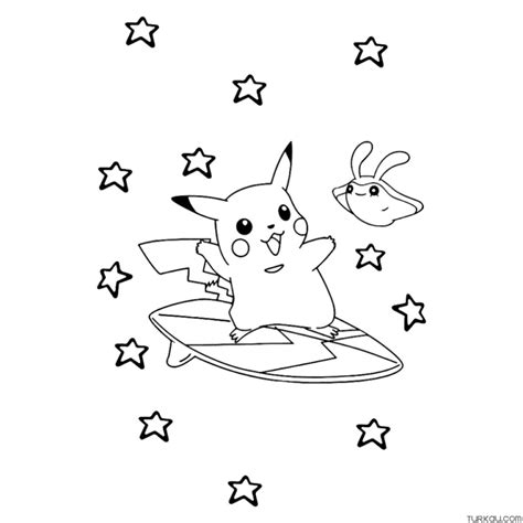 Pokemon Pikachu Surfboard Stars Coloring Page Turkau