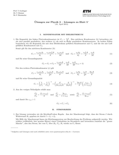 Ubungen zur Physik 2 Lösungen zu Blatt 5