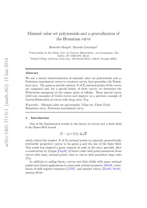 Pdf Minimal Value Set Polynomials And A Generalization Of The Hermitian Curve Herivelto