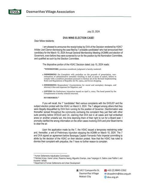 Dva Wins Election Case Dasmariñas Village