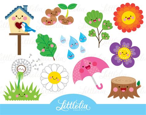 Spring Kawaii Clipart Spring Clipart 17003 Etsy