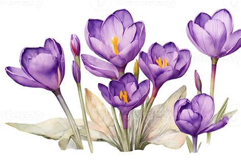 Elegant Watercolor Spring Crocus Flowers Floral Botanical Illustration