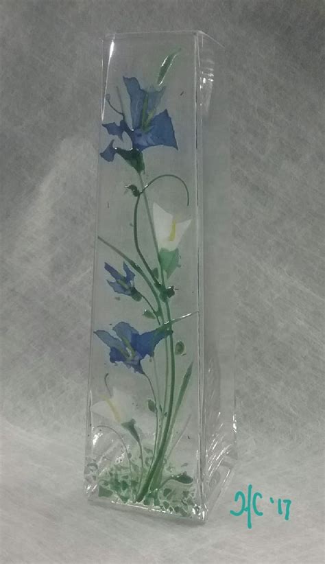 Flowers In Blue Fused Glass On A Vase Created By Helga Cybak