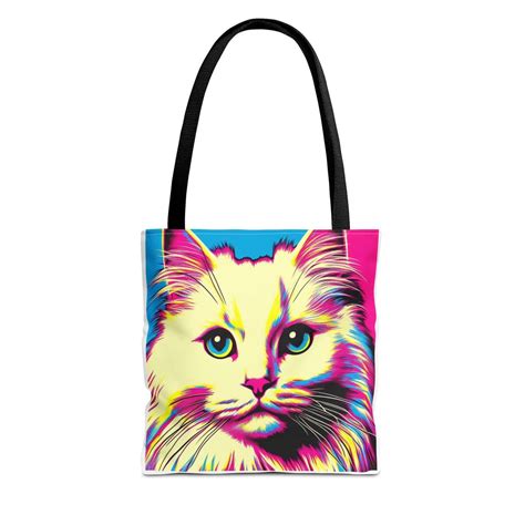 Cat Pop Art Tote Bag Longhair White Cat Portrait Andy Warhol Style