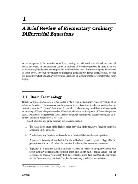 Diff Eq 1 Review Download Free Pdf Ordinary Differential Equation