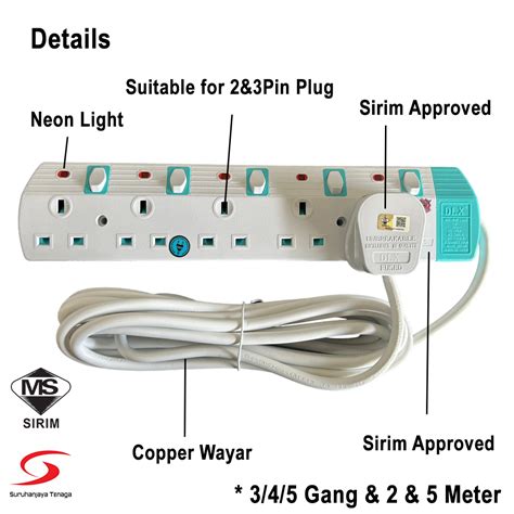 Sirim Trailing Socket Heavy Duty Extension Plug Universal Socket Multi Power Plug Extension