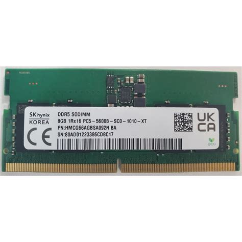 Sk Hynix 8gb Ddr5 5600 Mhz 1rx16 Sodimm Ram For Laptop