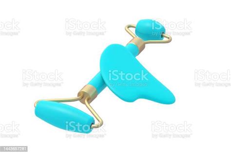 얼굴 마사지 롤러와 괄사 스크레이퍼는 흰색 배경에 격리되어 있습니다 3d 렌더링 3차원 형태에 대한 스톡 사진 및 기타 이미지