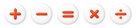 premium vector math 3d icons set orange arithmetic signs on white buttons vector illustration