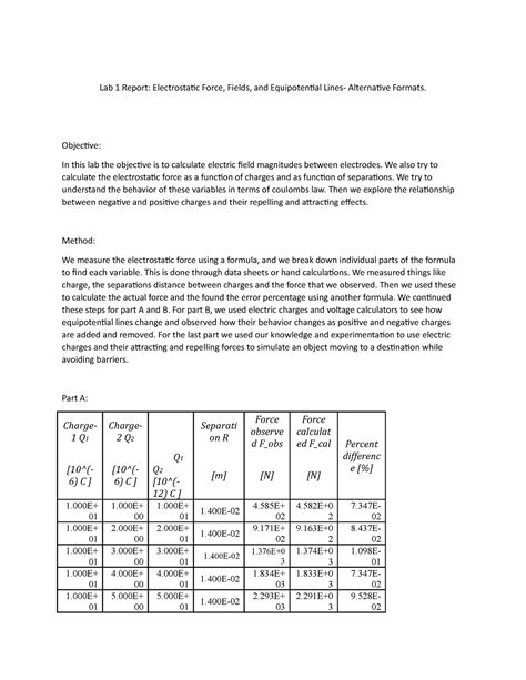 Lab 1 Electrostatic Force Fields And Equipotential Lines Lab 1