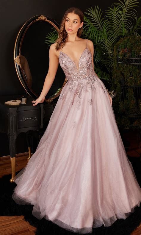 Glitter Print Long Pink Prom Dress Promgirl