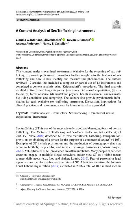 A Content Analysis Of Sex Trafficking Instruments Request Pdf