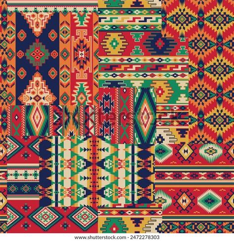 Native American Tribal Fabric Patchwork Wallpaper Stock Vector Royalty