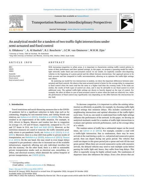 Pdf An Analytical Model For A Tandem Of Two Traffic Light Intersections Under Semi Actuated