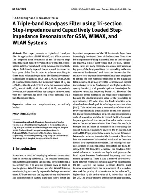 Pdf A Triple Band Bandpass Filter Using Tri Section Step Impedance
