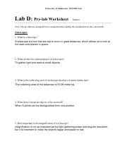 Prelab D Pdf University Of Minnesota AST Lab Lab D Pre Lab Worksheet Name Note The Pre