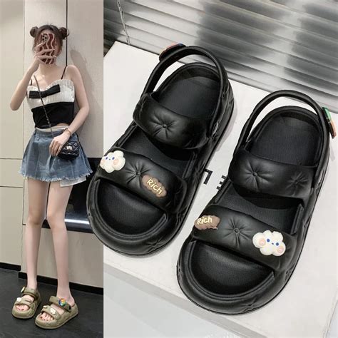 여성용 여름 슬리퍼 스위트 클로그 야외 정원 신발 비치 샌들 여성 소녀 플립 플롭 실내 홈 슬라이드 욕실 신발 Aliexpress