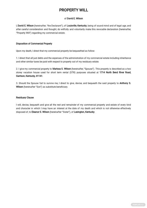 Property Will Templates Designs Free Downloads Template Net