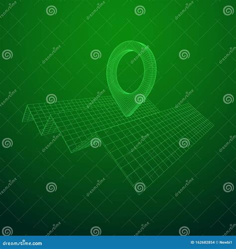 Geo Map Pin With Folding Map Wireframe Mesh Stock Vector Illustration