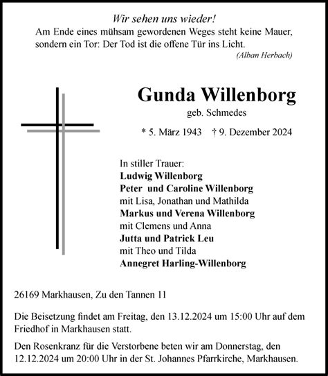 Traueranzeigen Von Gunda Willenborg Om Trauer De