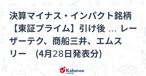 決算マイナス・インパクト銘柄 【東証プライム】引け後 レーザーテク、商船三井、エムスリー 4月28日発表分 特集 株探ニュース