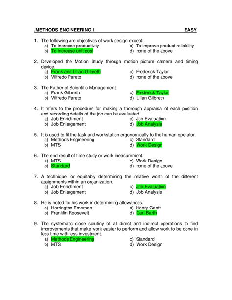 Methods Engineering Methods Engineering Exit Exam Methods