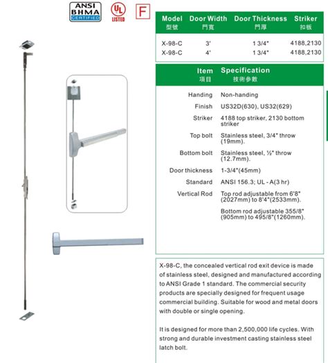 Surface Vertical Rod Push Bar Exit Device Buy Panic Exit Von Duprin Concealed Vertical Rod