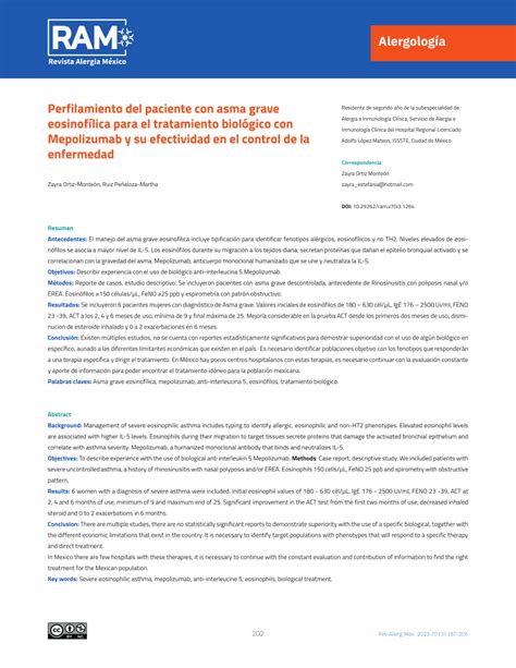 Pdf Perfilamiento Del Paciente Con Asma Grave Eosinofílica Para El