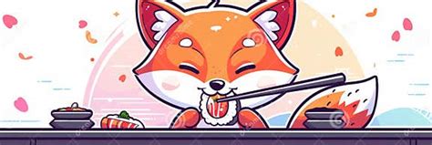 Cute Fox Eating Sushi With Chopstick Cartoon Susi Logo Animal