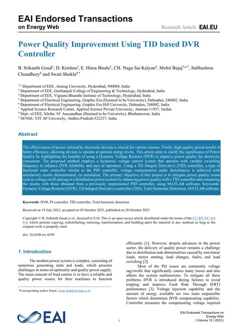 pdf power quality improvement using tid based dvr controller