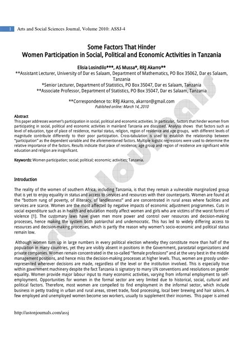 Pdf Some Factors That Hinder Women Participation In Social Political