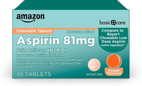 Buy Amazon Basic Care Aspirin 81 Mg Chewable Tablets Orange Flavor 36
