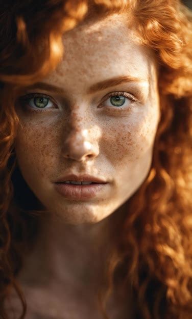 Premium Photo Portrait Of A Beautiful Redhead Girl With Freckles On