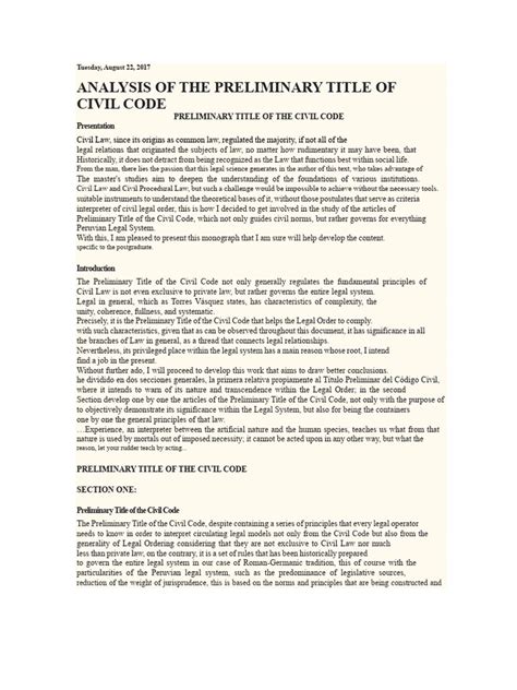 Analysis Of Civil Code Preliminary Title Pdf Will And Testament