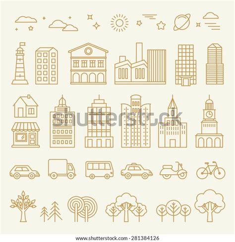 Vector Collection Linear Icons Illustrations Buildings Stock Vector Royalty Free