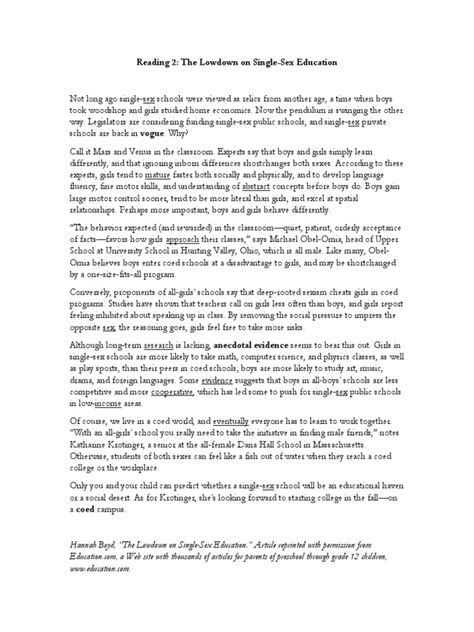 Ch 2 Reading 2 The Low Down On Same Sex Education Download Free Pdf
