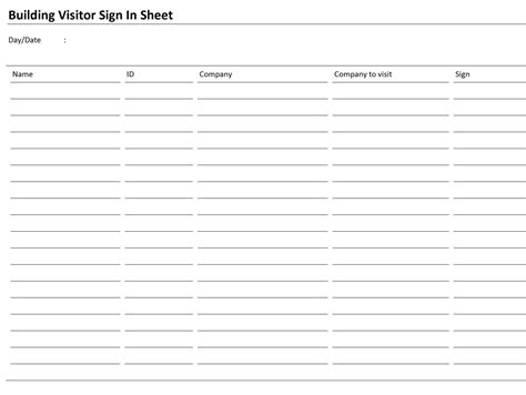 Building Visitor Sign In Sheet Template