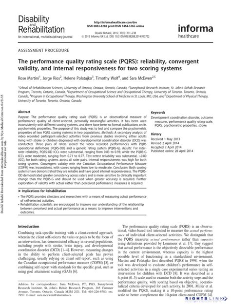 The Performance Quality Rating Scale Pqrs Reliability Convergent Validity And Internal