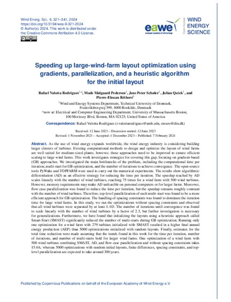 Pdf Speeding Up Large Wind Farm Layout Optimization Using Gradients