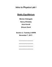 Lab 7 Static Equilibrium Pdf Intro To Physics Lab I Static Equilibrium Mariam Diabagate Nancy