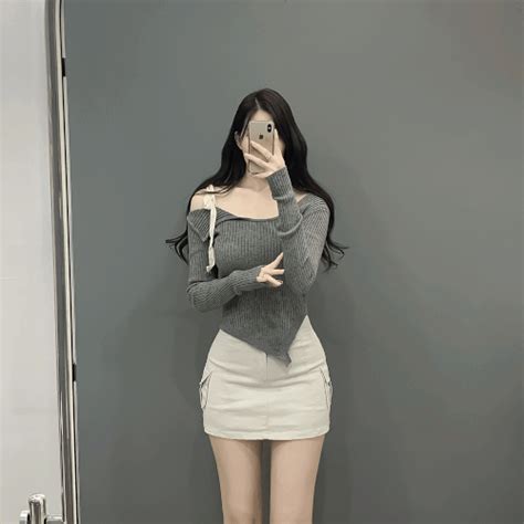 오브제이 어깨여신ღ여리여리 시몬 리본 오프숄더 언발 트임 긴팔 니트 4color