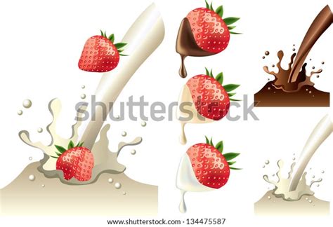 Strawberry Milk Chololate Splash Photorealistic Vector Stock Vector